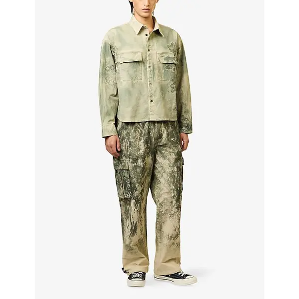 BRAIN DEAD Stained-wash Cropped Cotton Shirt