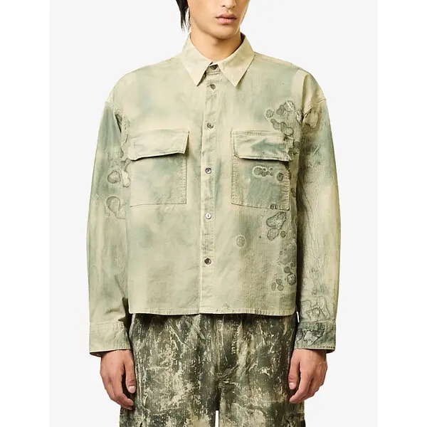 BRAIN DEAD Stained-wash Cropped Cotton Shirt