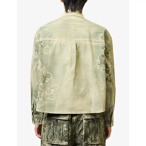 BRAIN DEAD Stained-wash Cropped Cotton Shirt