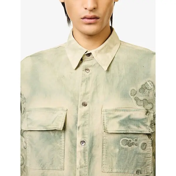 BRAIN DEAD Stained-wash Cropped Cotton Shirt