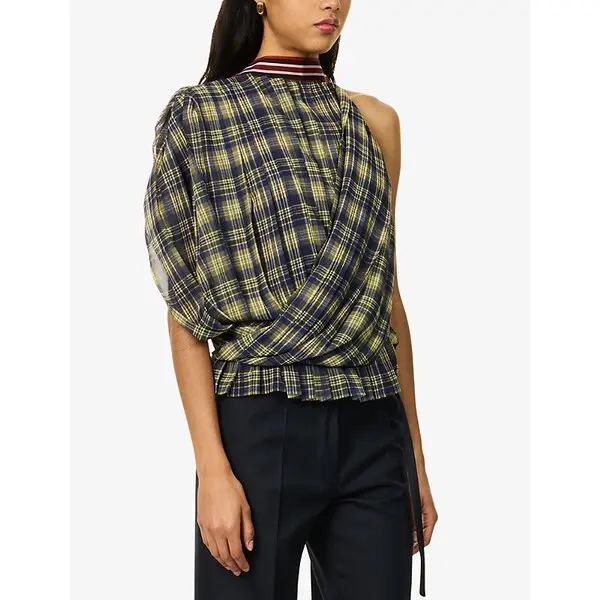 Dries Van Noten Cuneggio Draped Pleat Tartan Top