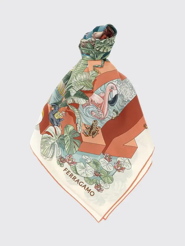 FERRAGAMO Graphic Print Square Pure Silk Foulard - Multicolor