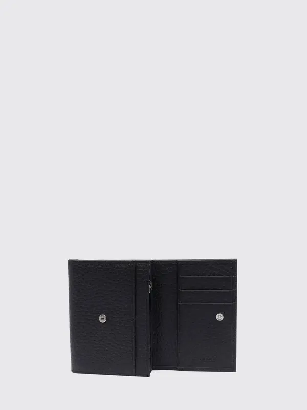 Orciani Hammered Calfskin Leather Bifold Wallet With Flap - Black