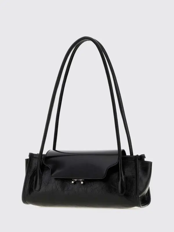 Marni Trunkette Ruched Leather Shoulder Bag With Double Handle - Black 1