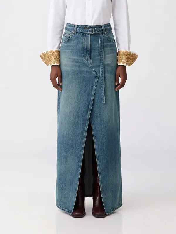 Dries Van Noten High-waisted Denim Maxi Pencil Skirt With Front Slit