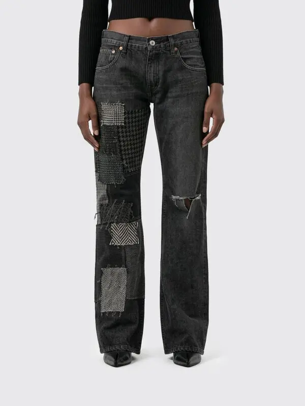 Junya Watanabe Low-rise Patchwork Flared Jeans In Denim