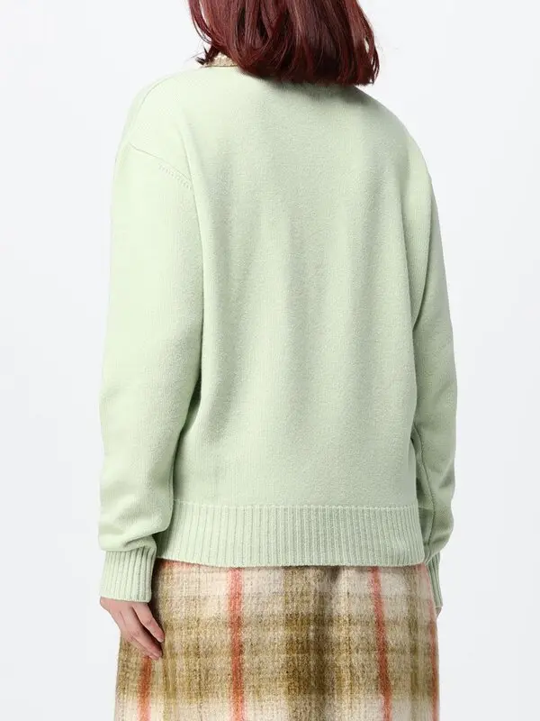 TELA Long-sleeved Knitted Wool Polo Shirt With A Ribbed Collar - Mint