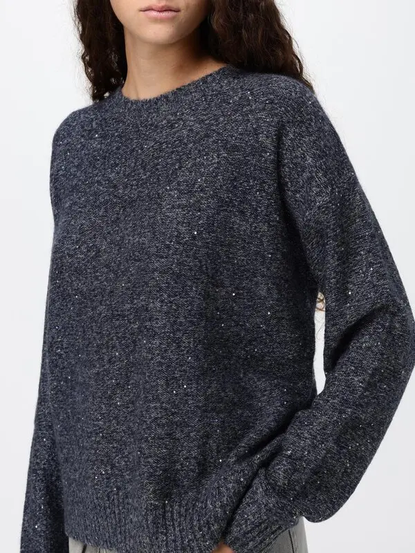 ELEH Crew Neck Sweater In Wool And Cashmere Blend With Dropped Shoulders - Blue