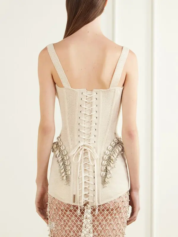 YOSHITA 1967 Amanda Embellished Cotton Knitted Corset Top