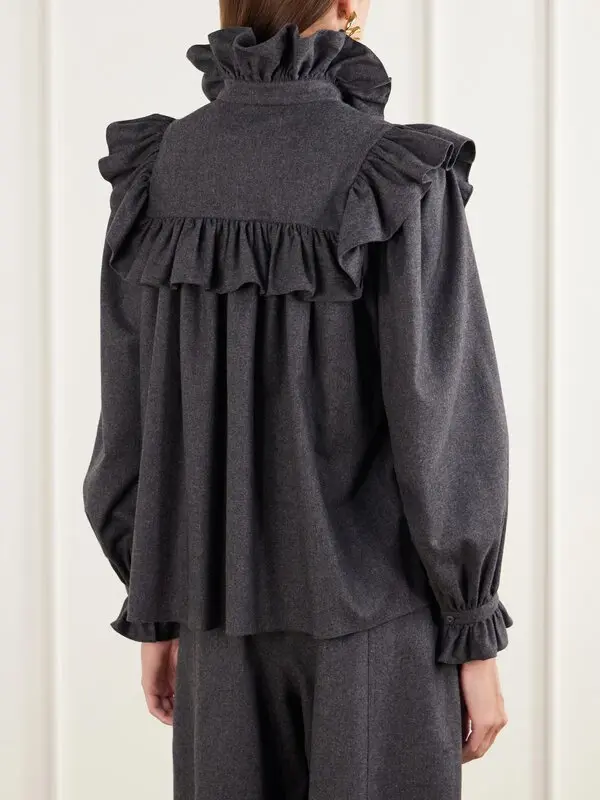 Chloé Ruffled Wool And Cashmere-blend Flannel Blouse