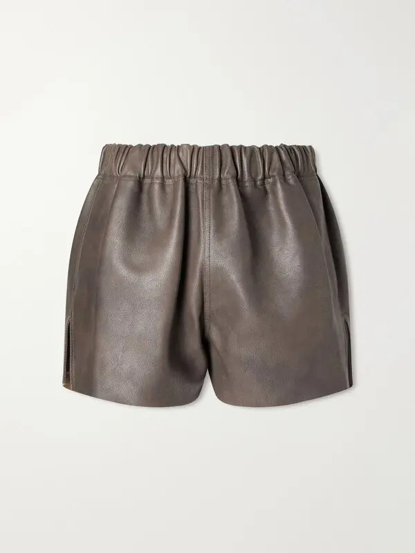 Rick Owens Delave Gathered Textured-leather Shorts