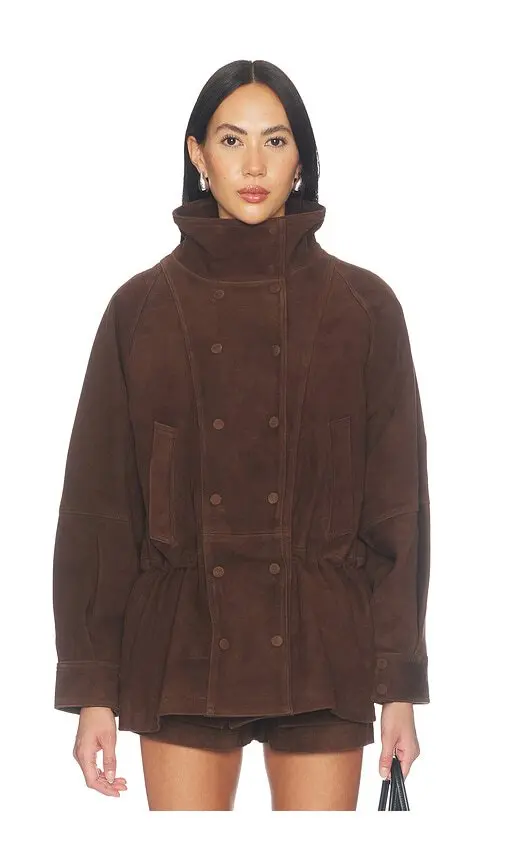 AEXAE Lamb Leather Suede Cinched Mid Jacket
