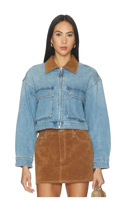 Good American The Denim Swing Cropped Jacket