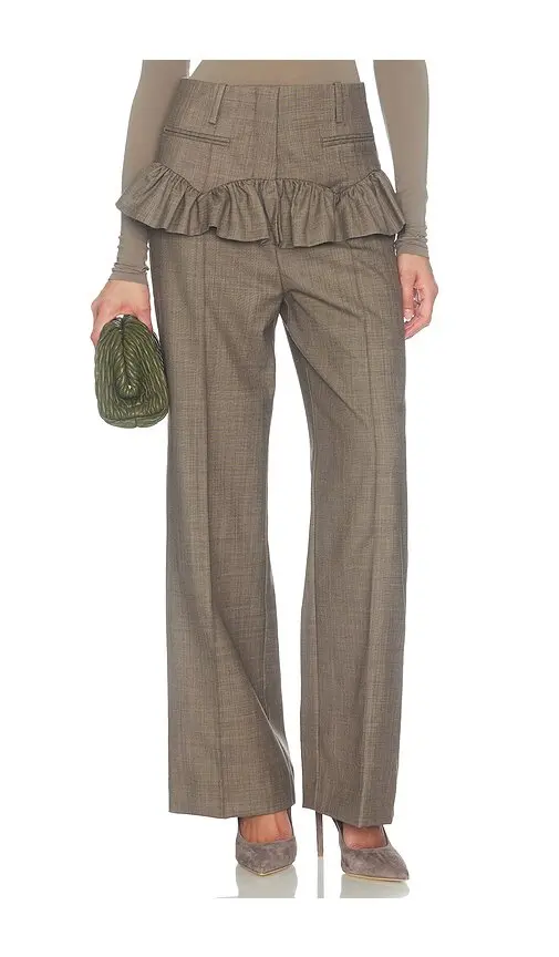 GANNI Wool Melange Suiting Skirt Pant In . Also - Brown