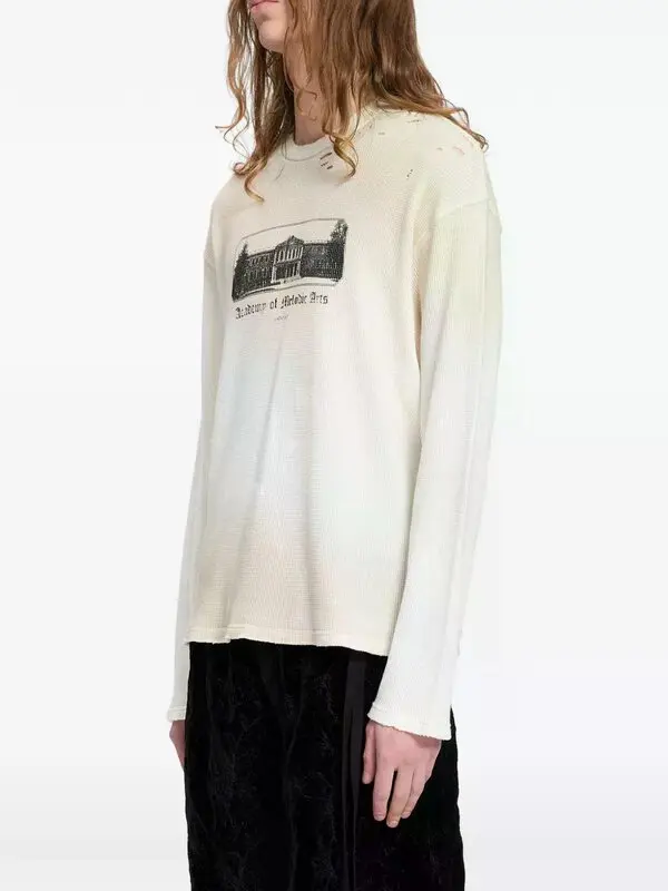 ANN DEMEULEMEESTER Distressed Waffle-knit Long-sleeve T-shirt