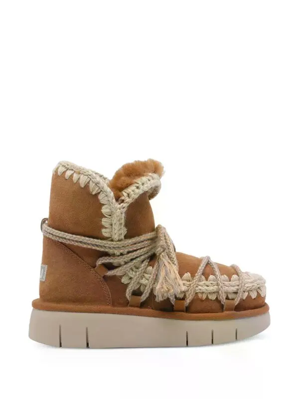 Mou Crochet-trim Lace-up Boots - Brown