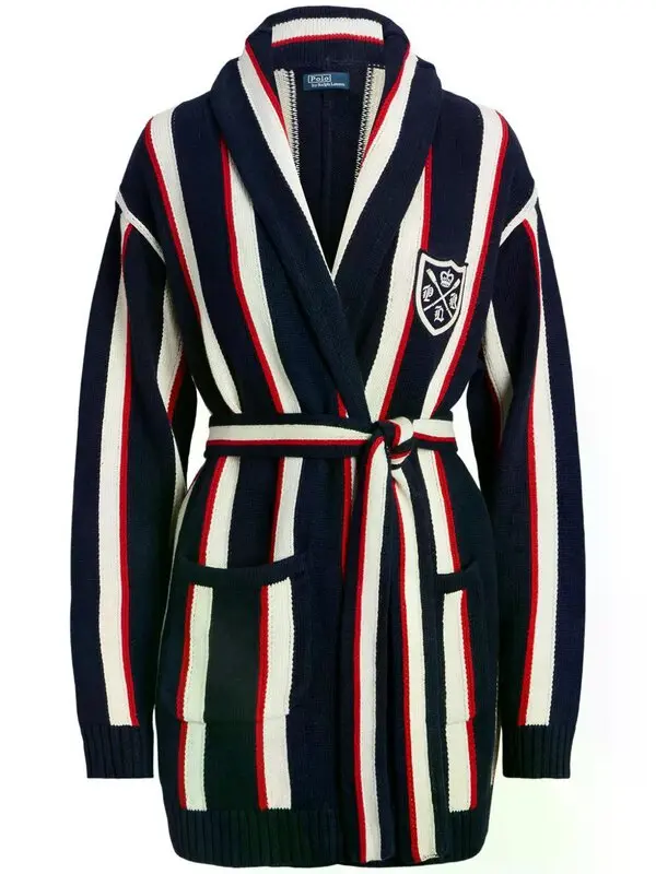 Polo Ralph Lauren Badge-appliqué Striped Cardigan - Blue