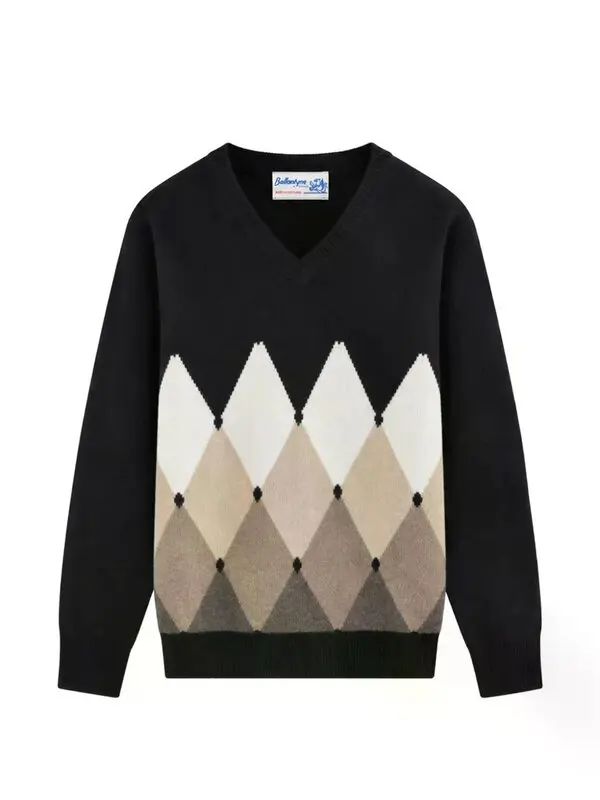 BALLANTYNE Argyle V-neck Sweater - Black