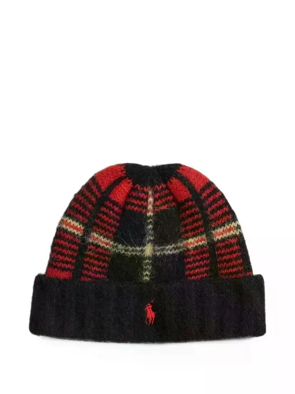 Polo Ralph Lauren Plaid Brushed Wool-blend Beanie - Black