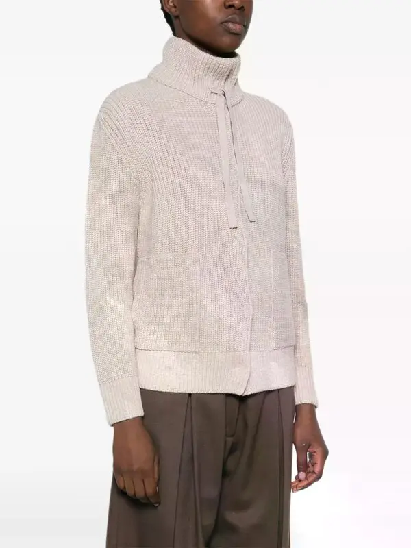 INTRECCI Ribbed-knit Funnel-neck Cardigan