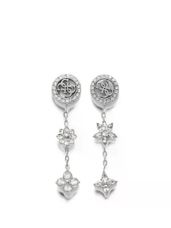 Guess Crystal-embellished Floral Drop Earrings - Silver