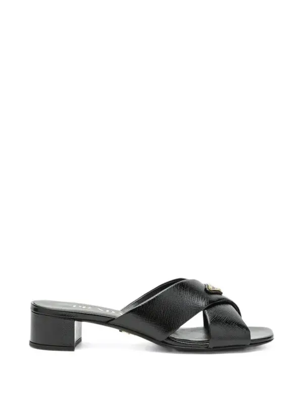 Prada Saffiano Leather Sandals - Black