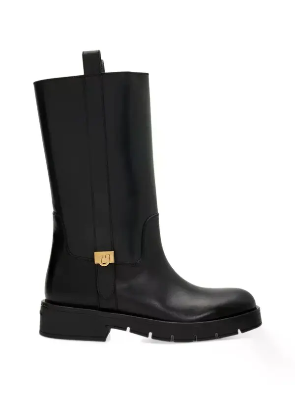 FERRAGAMO Gancini-plaque Leather Boots
