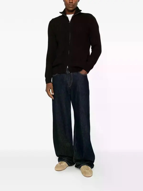 LUIGI GENTILE Ribbed-knit Zip-up Cardigan