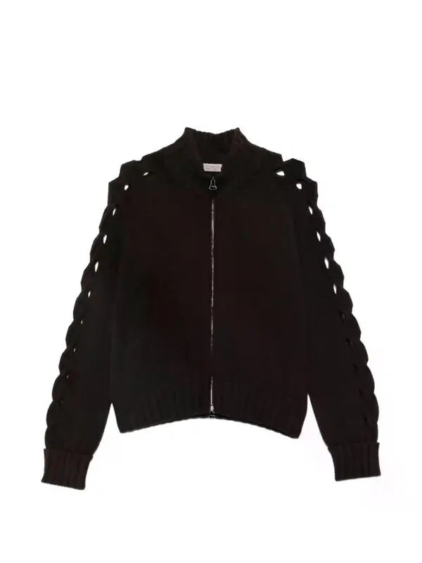 D.exterior Braided-sleeve Zip-up Sweater - Brown