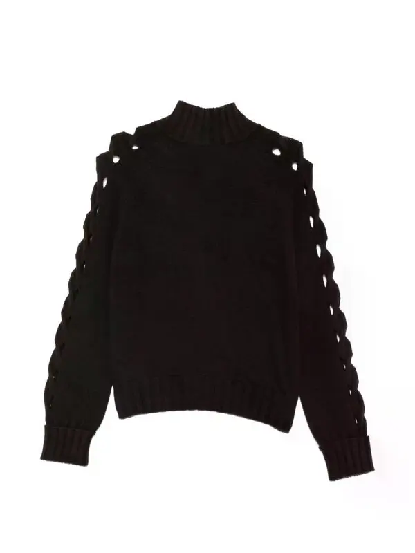 D.exterior Braided-sleeve Zip-up Sweater