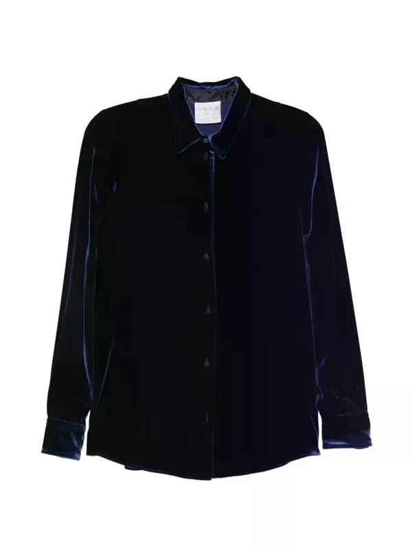 FORTE_FORTE Velvet Long-sleeves Shirt - Blue