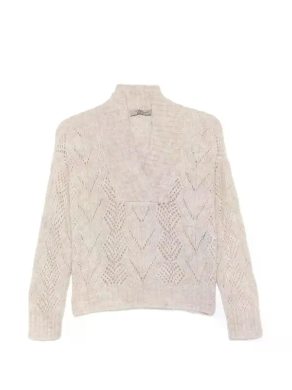 D.exterior Pointelle-knit V-neck Sweater - Neutrals