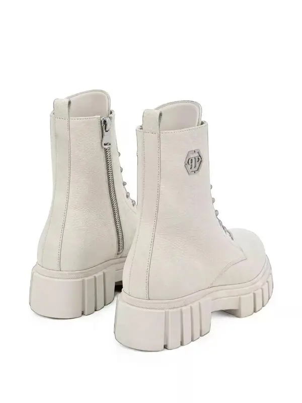 Philipp Plein Leather Boots Deer Print Laces Strass