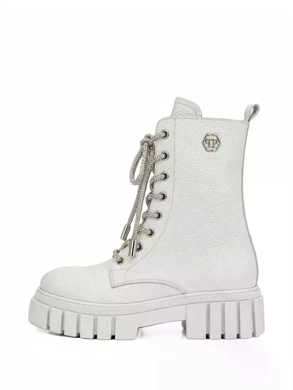 Philipp Plein Leather Boots Deer Print Laces Strass - Neutrals