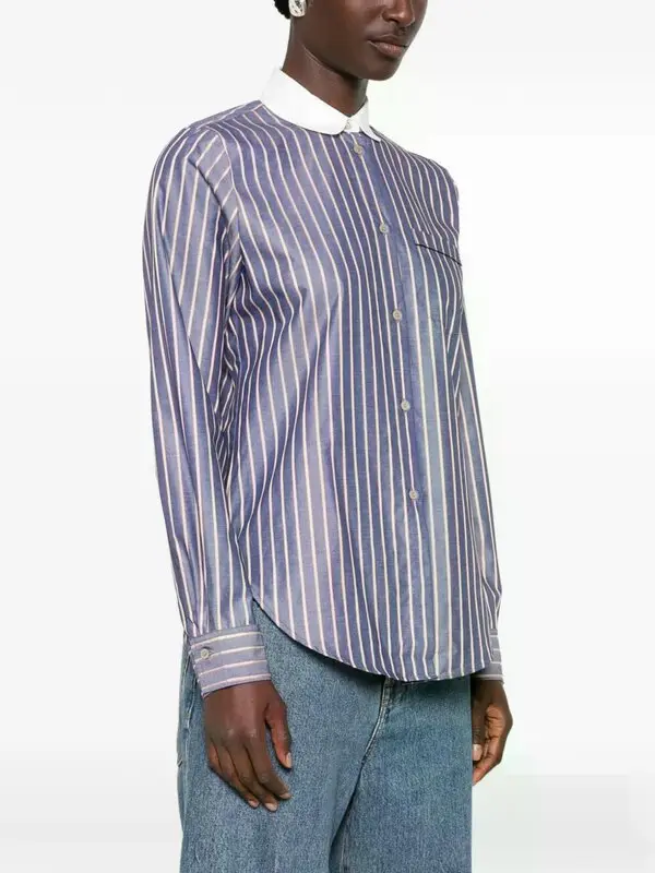 FORTE_FORTE Stripe-print Club-collar Shirt
