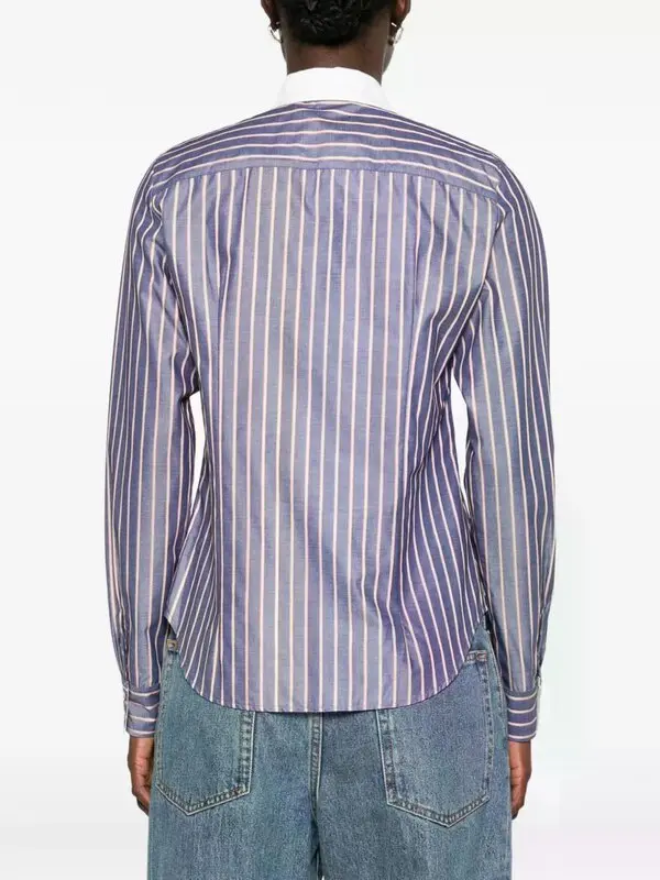 FORTE_FORTE Stripe-print Club-collar Shirt