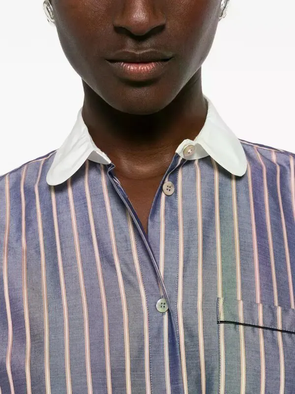 FORTE_FORTE Stripe-print Club-collar Shirt
