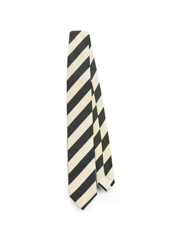 AMI Paris Striped Cotton And Silk Tie - Black