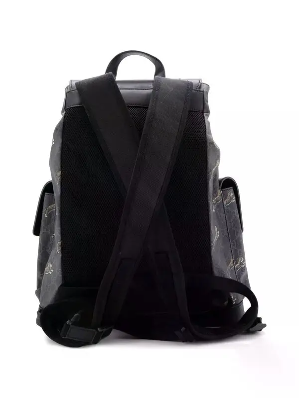 Gucci Double Pocket Buckle Printed Gg Coated Canvas Large Backpack - Black