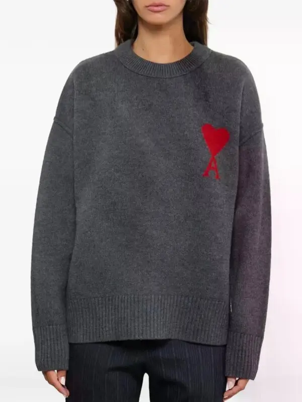 AMI Paris Crewneck Wool Sweater With De Coeur