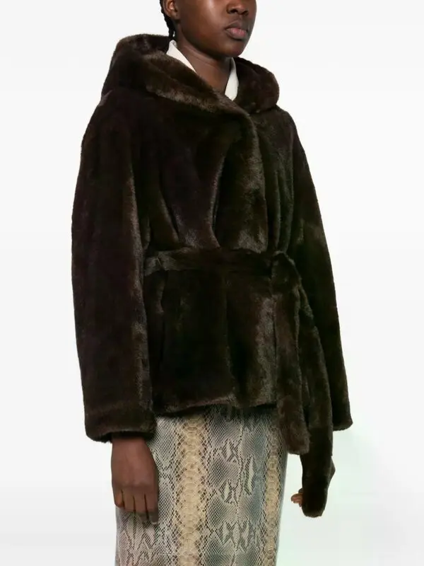 ZOE PARIS Belted Faux-fur Jacket