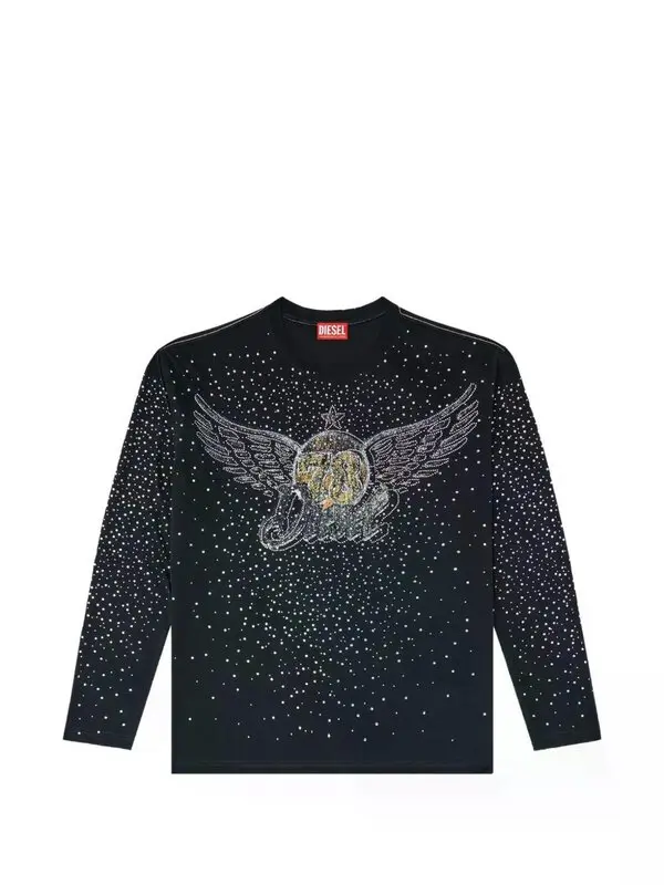 DIESEL® Rhinestone-embellished Long-sleeve T-shirt - Black