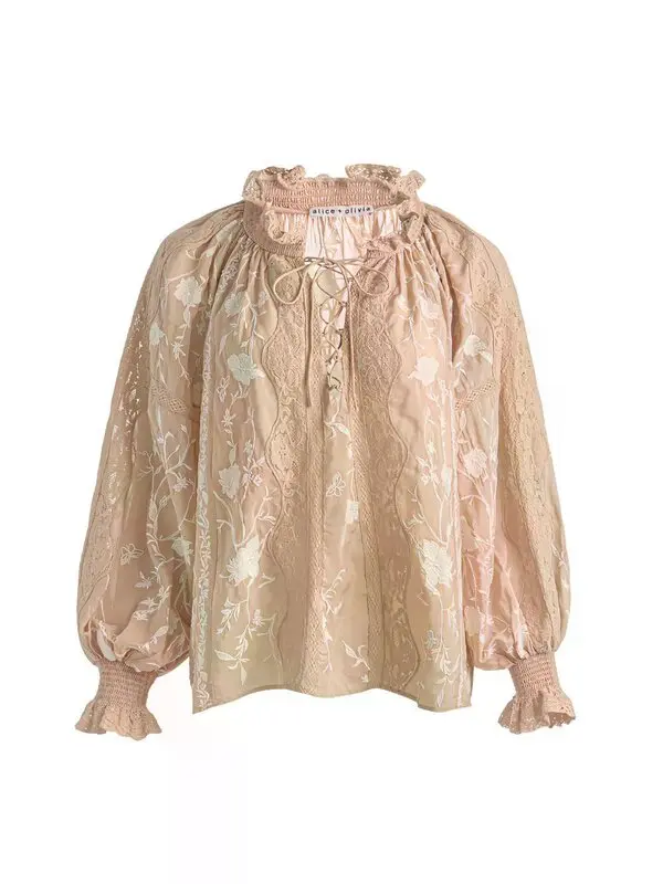 Alice + Olivia Norah Embroidered Lace-trim Blouse