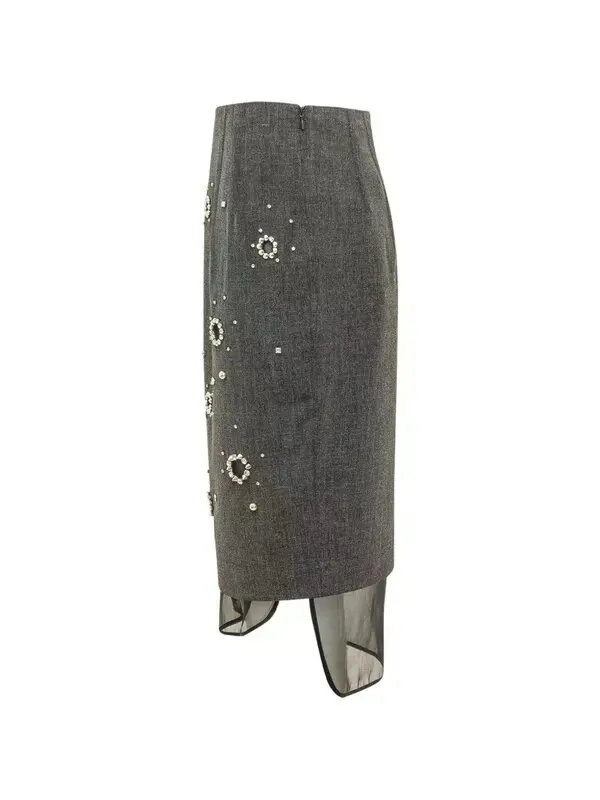 DES_PHEMMES Crystal-embellished Layered Pencil Midi Skirt