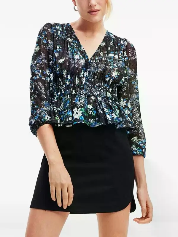 Desigual Floral Plumetis Blouse - Black