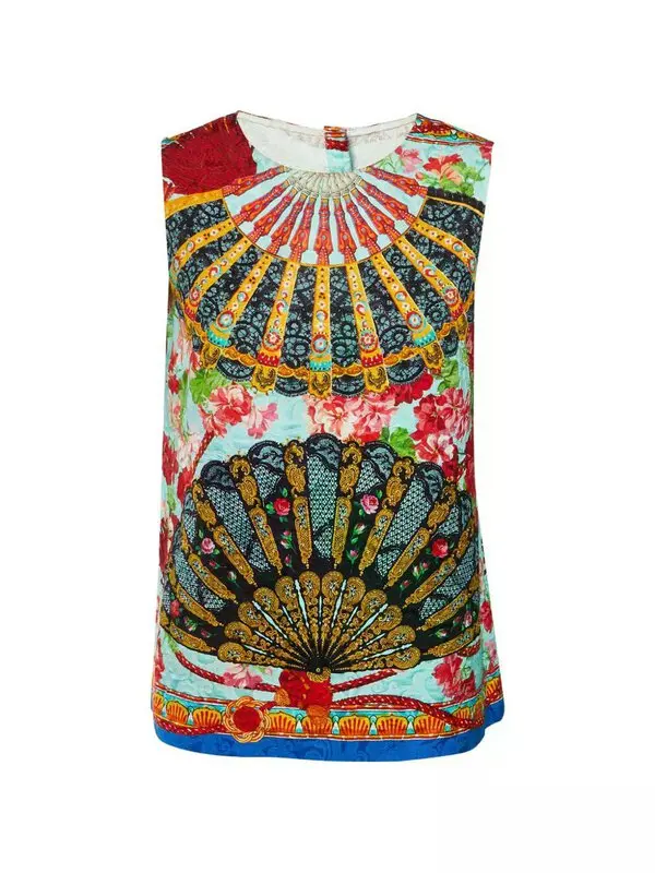 Dolce & Gabbana Floral Fan-print Jacquard Top - Blue