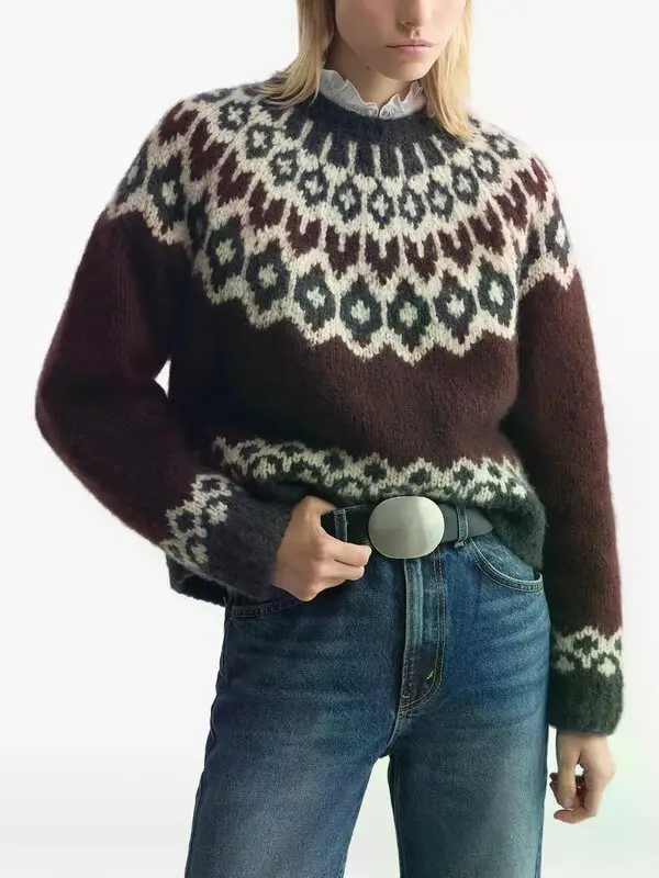 NILI LOTAN Isaline Fair Isle Cashmere Sweater - Red