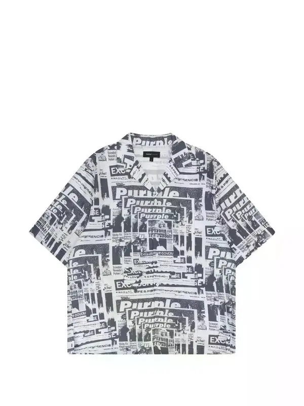 PURPLE BRAND Tabloid-print Short-sleeve Shirt - Grey