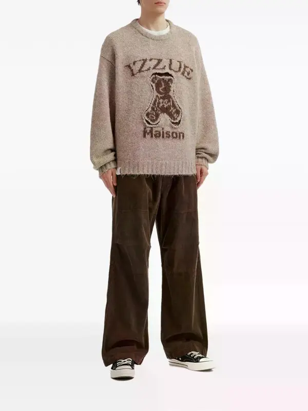 Izzue Bear-intarsia Crew-neck Sweater