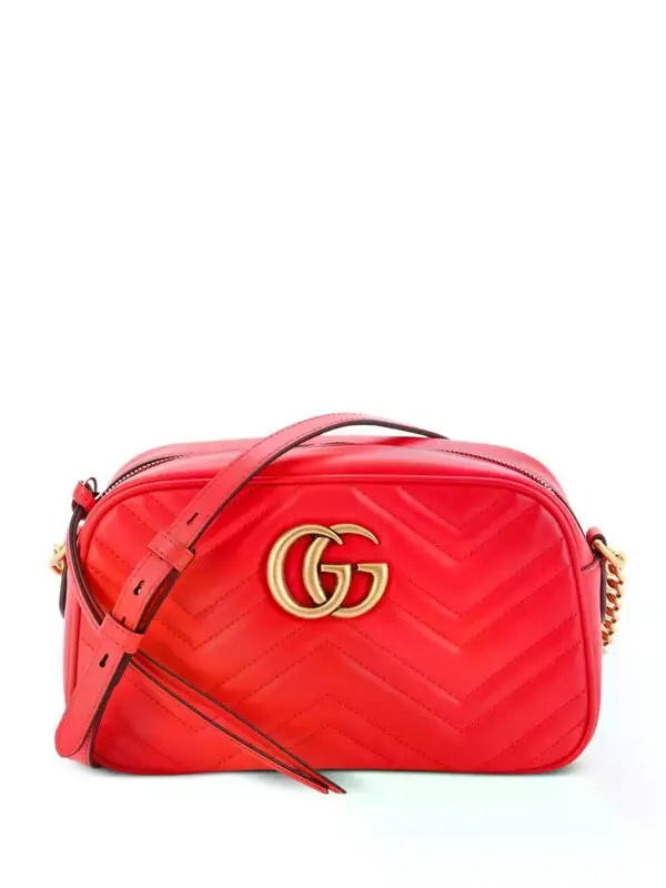 Gucci Gg Marmont Shoulder Bag Matelasse Leather Small Crossbody Bag - Red